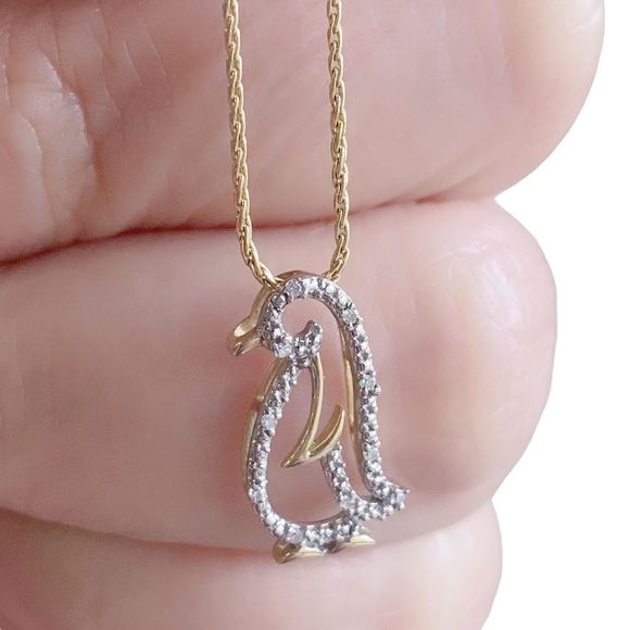Jewelry | 14k Solidyellow Gold Chain With 1k Diamond Penguin Pendant ...